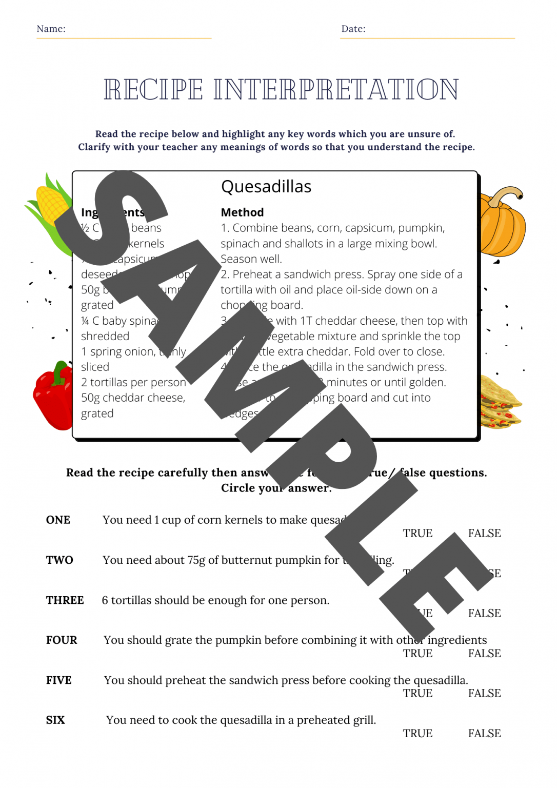 Recipe Reading & Writing Resources - Teacher Professional Development