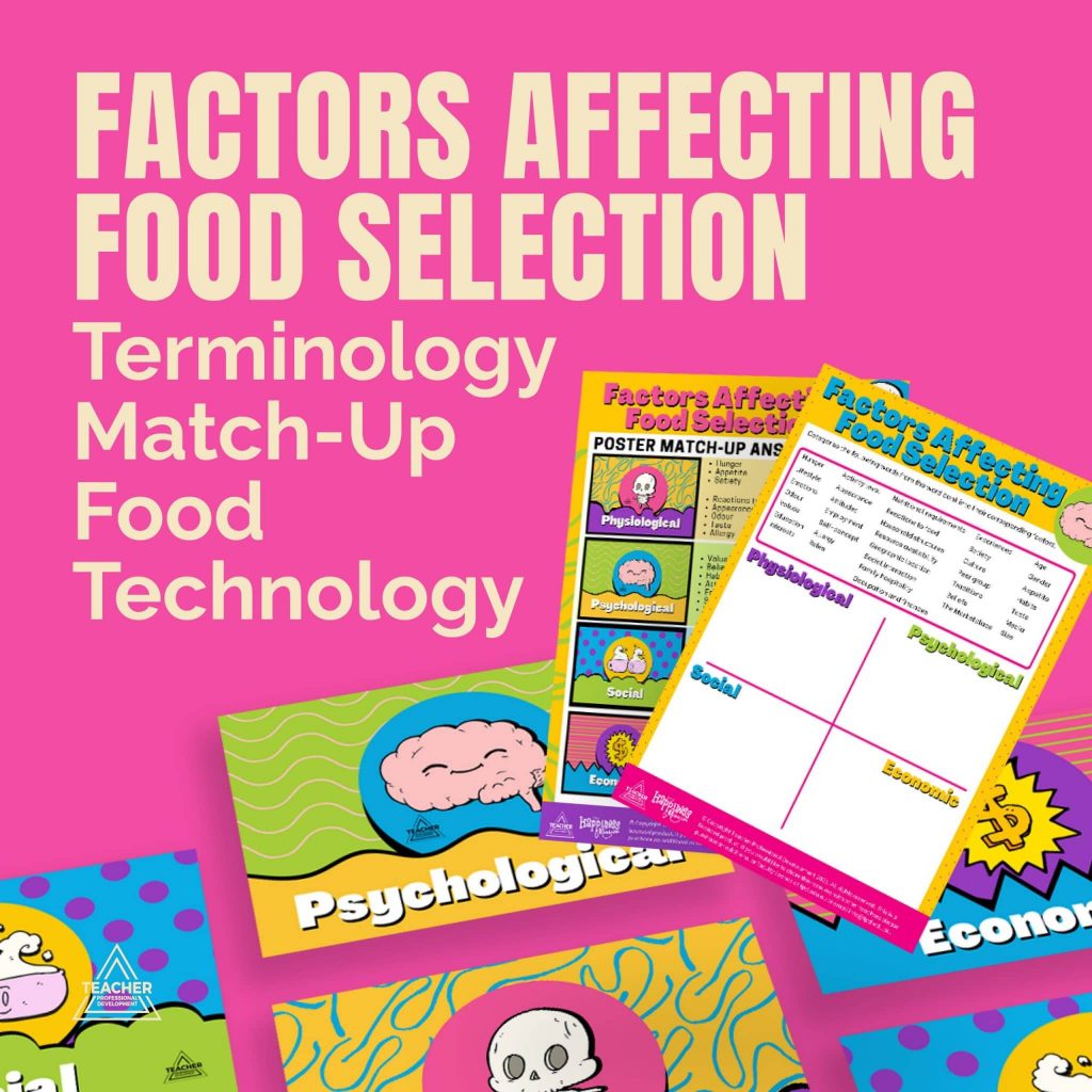 Factors Affecting Food Selection Terminology Match Up - Teaching Resources