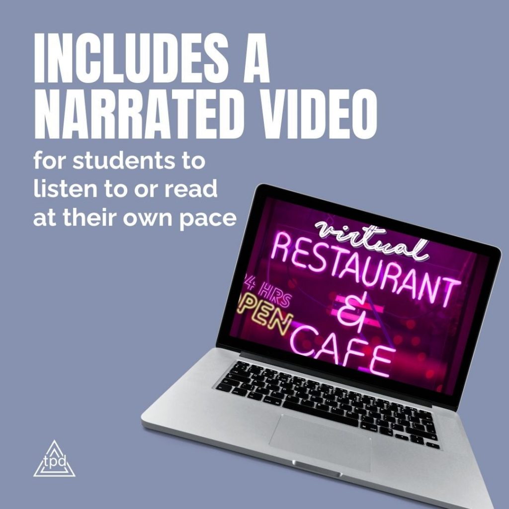 Virtual Dining Online Learning Task - Teaching Resources