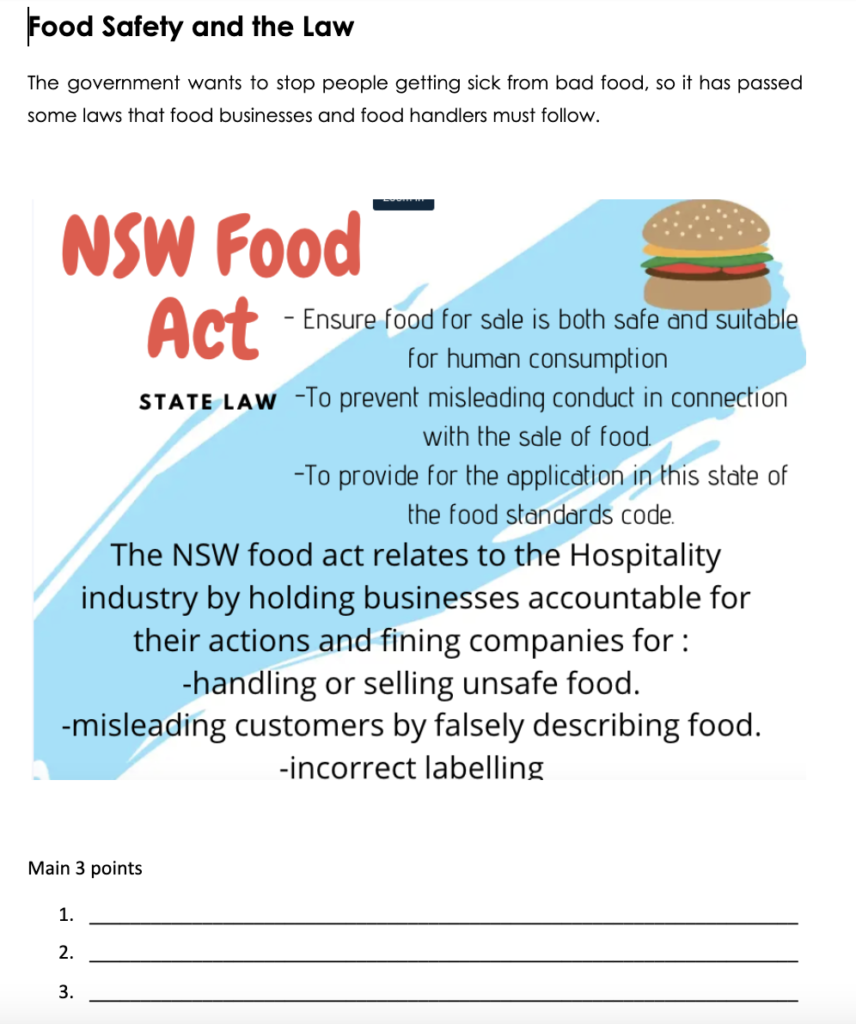 HSC Theory & Revision Booklet Hospitality - Teacher Resource