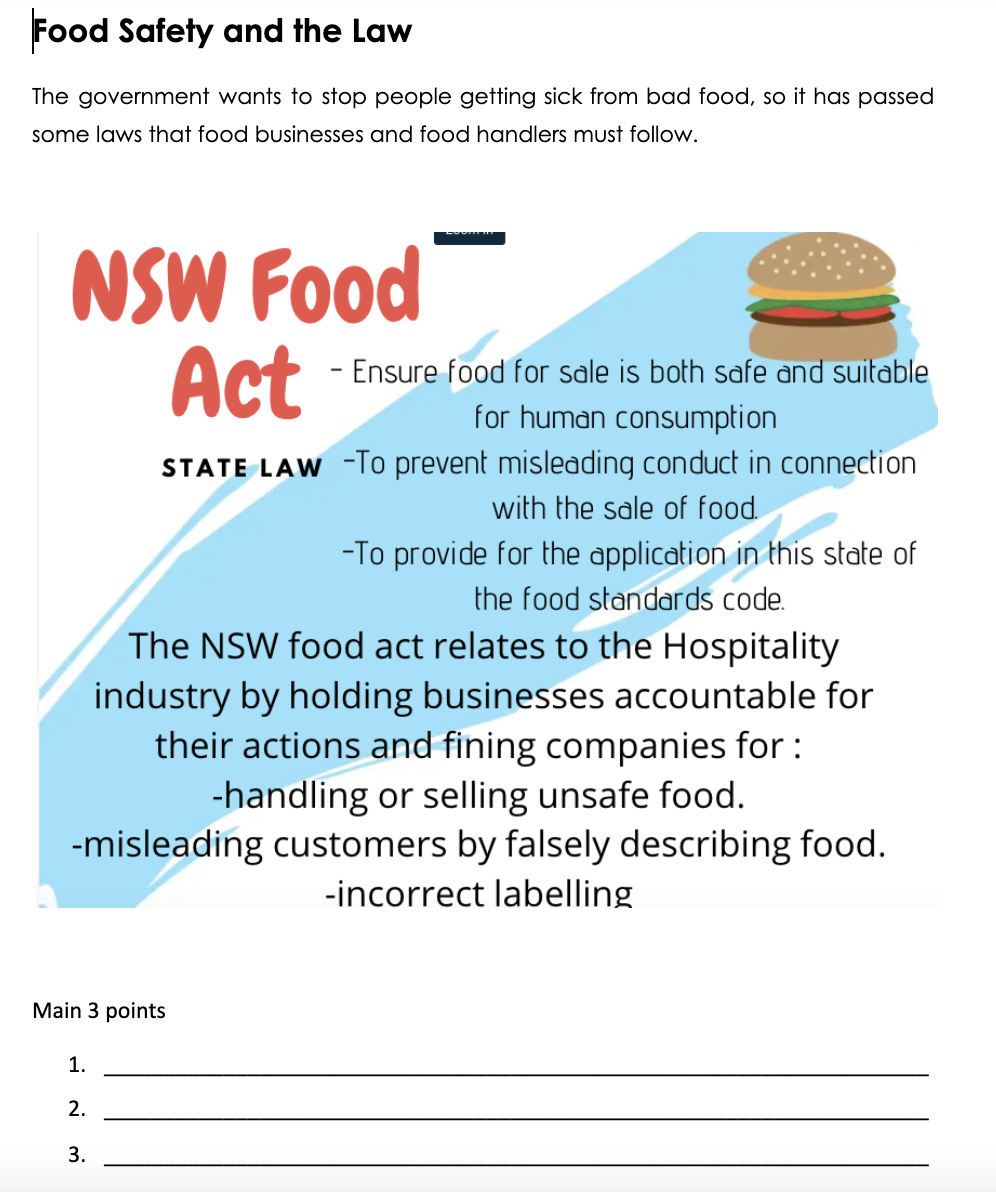 HSC Theory & Revision Booklet Hospitality - Teacher Resource