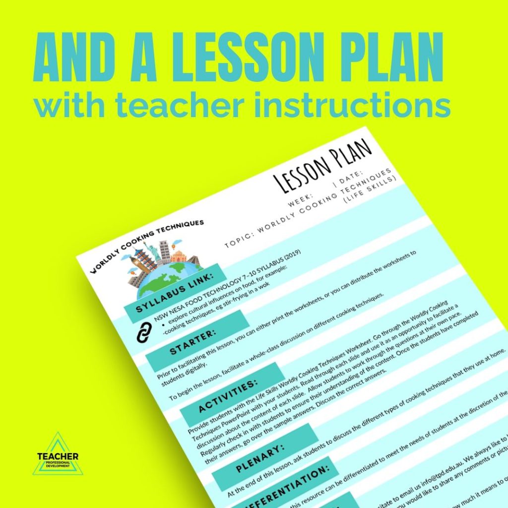 Life Skills Worldly Cooking Techniques - Teacher Professional Development