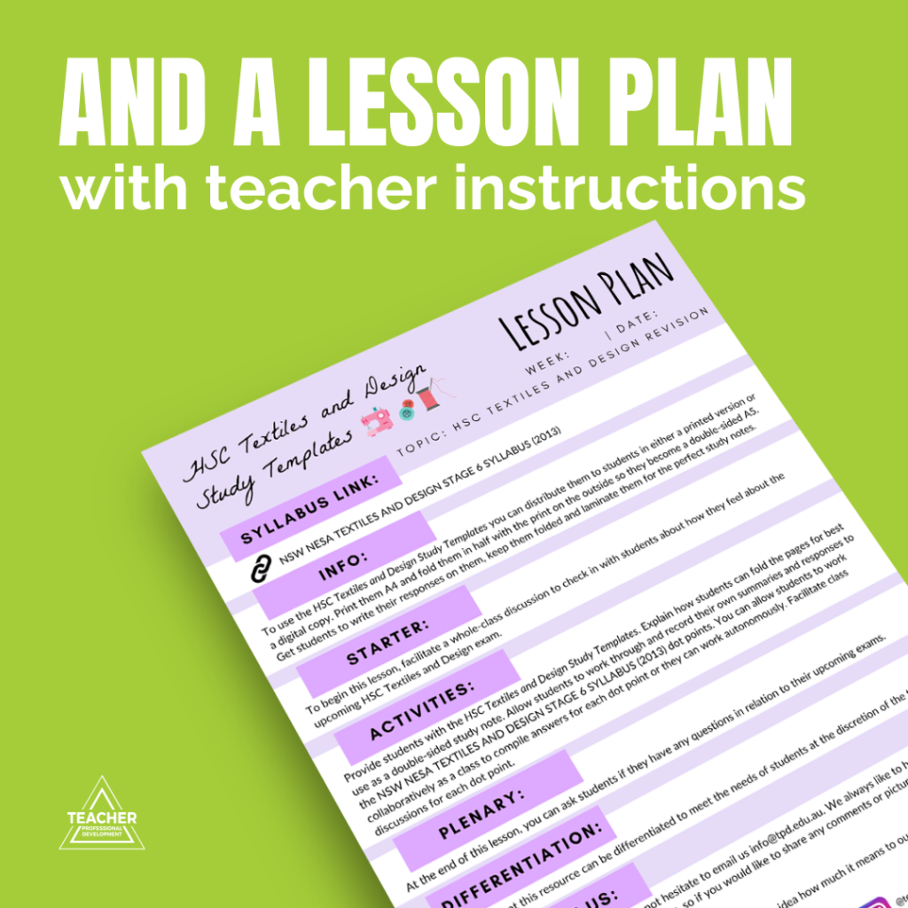 HSC Textiles and Design Study Templates - Teaching Resource
