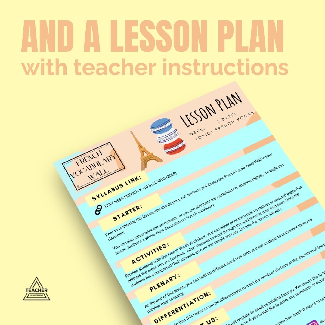 French Vocabulary Word Wall - Teacher Professional Development