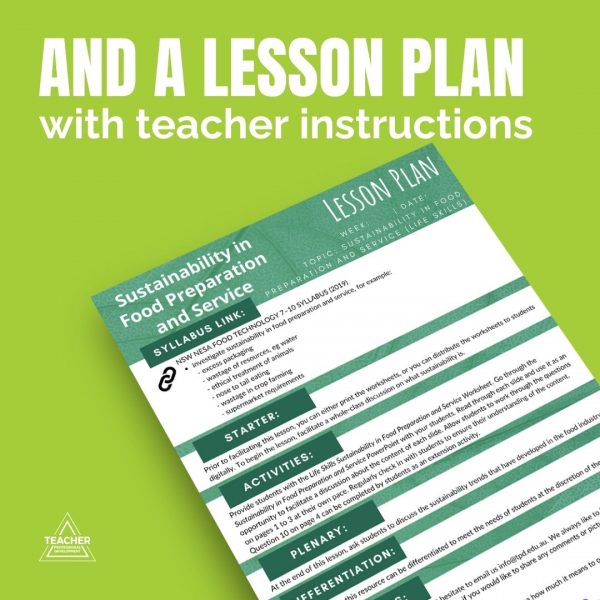 Life Skills Sustainability in Food Preparation and Service - Teacher ...