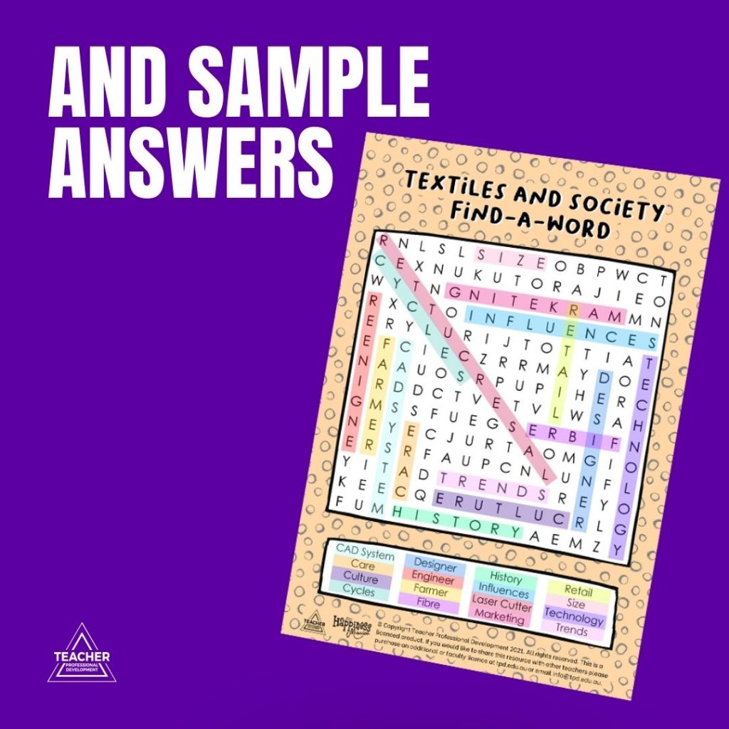 Life Skills Textiles and Society Find-a-Word - Teacher Professional ...