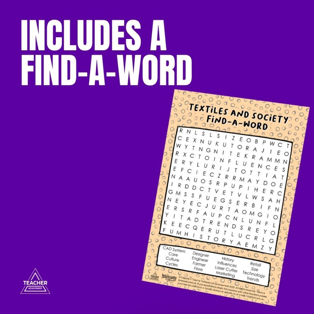 Life Skills Textiles and Society Find-a-Word - Teacher Professional ...