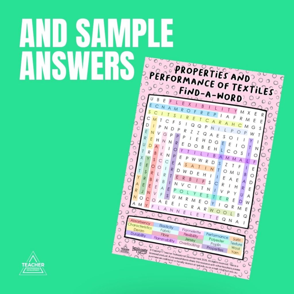 Life Skills Properties and Performance of Textiles Find-a-Word ...
