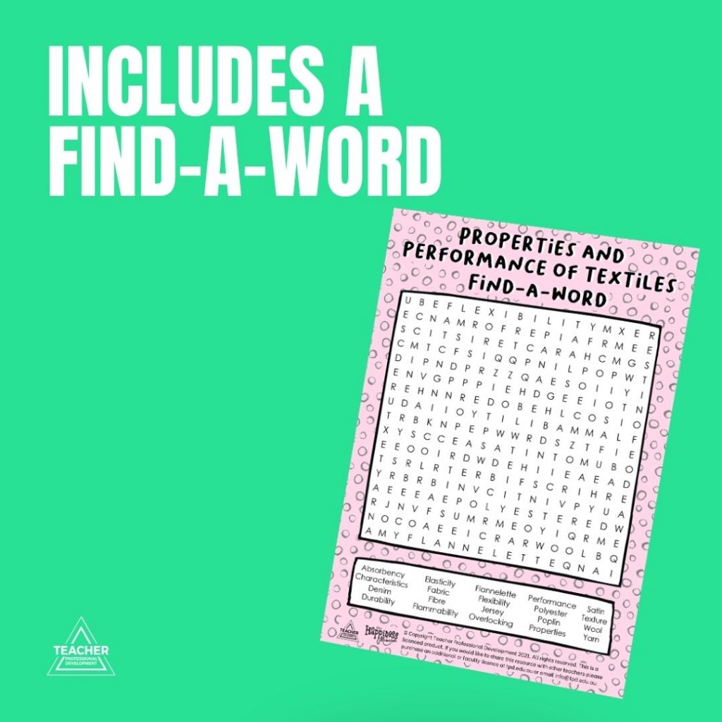 Life Skills Properties and Performance of Textiles Find-a-Word ...