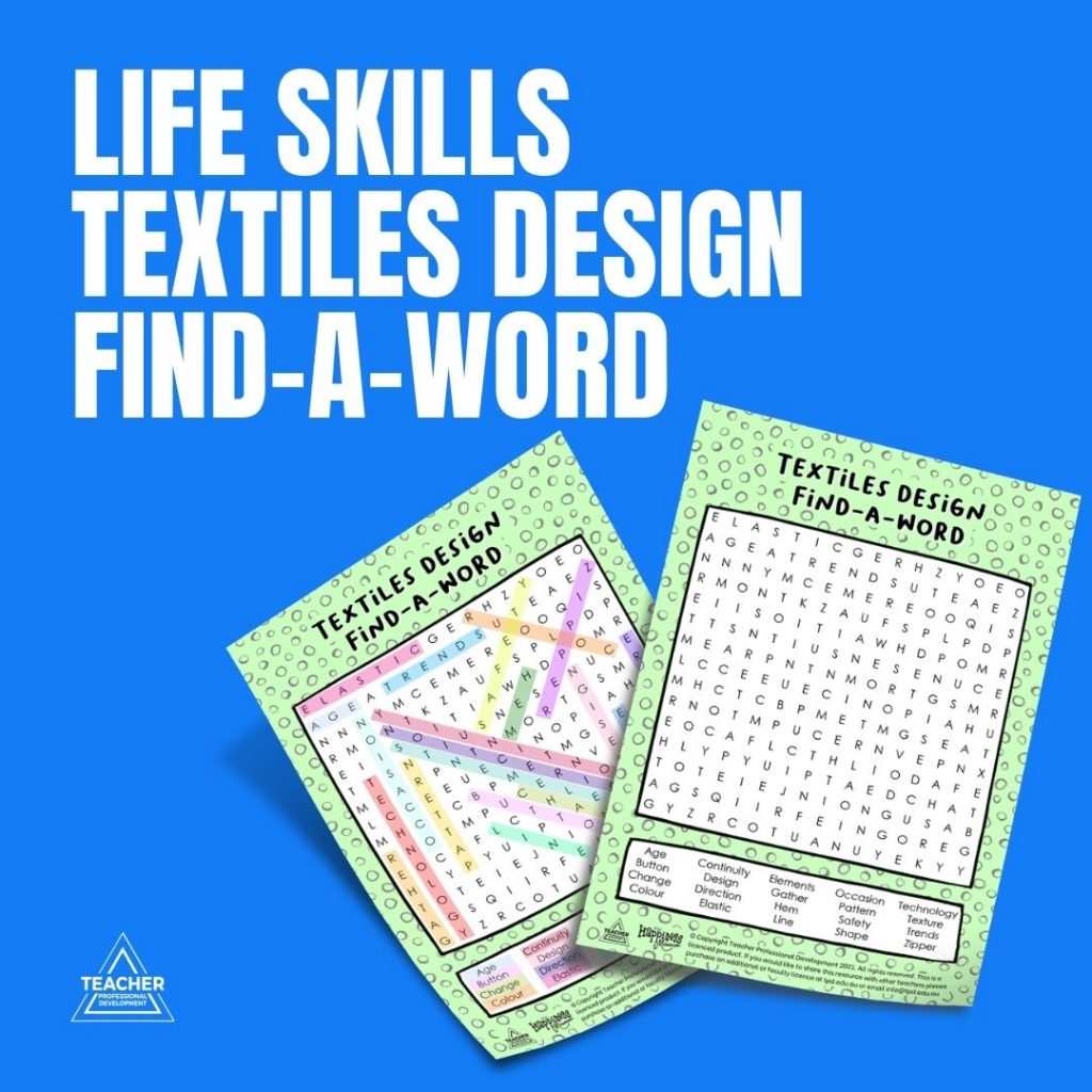 Life Skills Textiles Design Find-a-Word - Teacher Professional Development