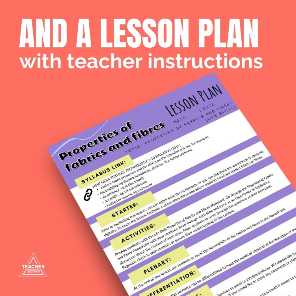 Life Skills Properties of Fabrics and Fibres - Teacher Professional ...