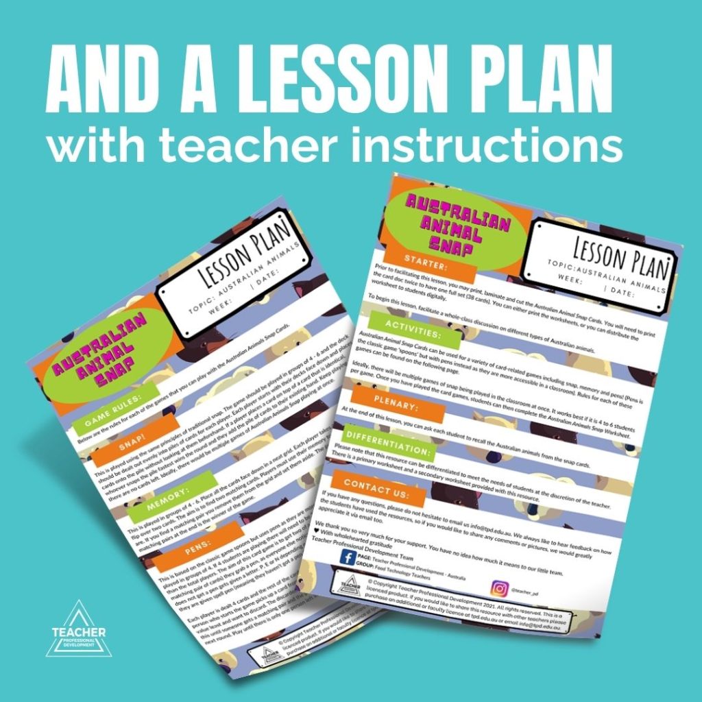 Australian Animals Snap - Teacher Professional Development