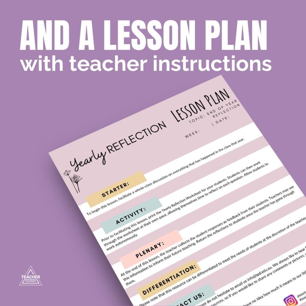 Yearly Reflection Worksheet - Teacher Professional Development