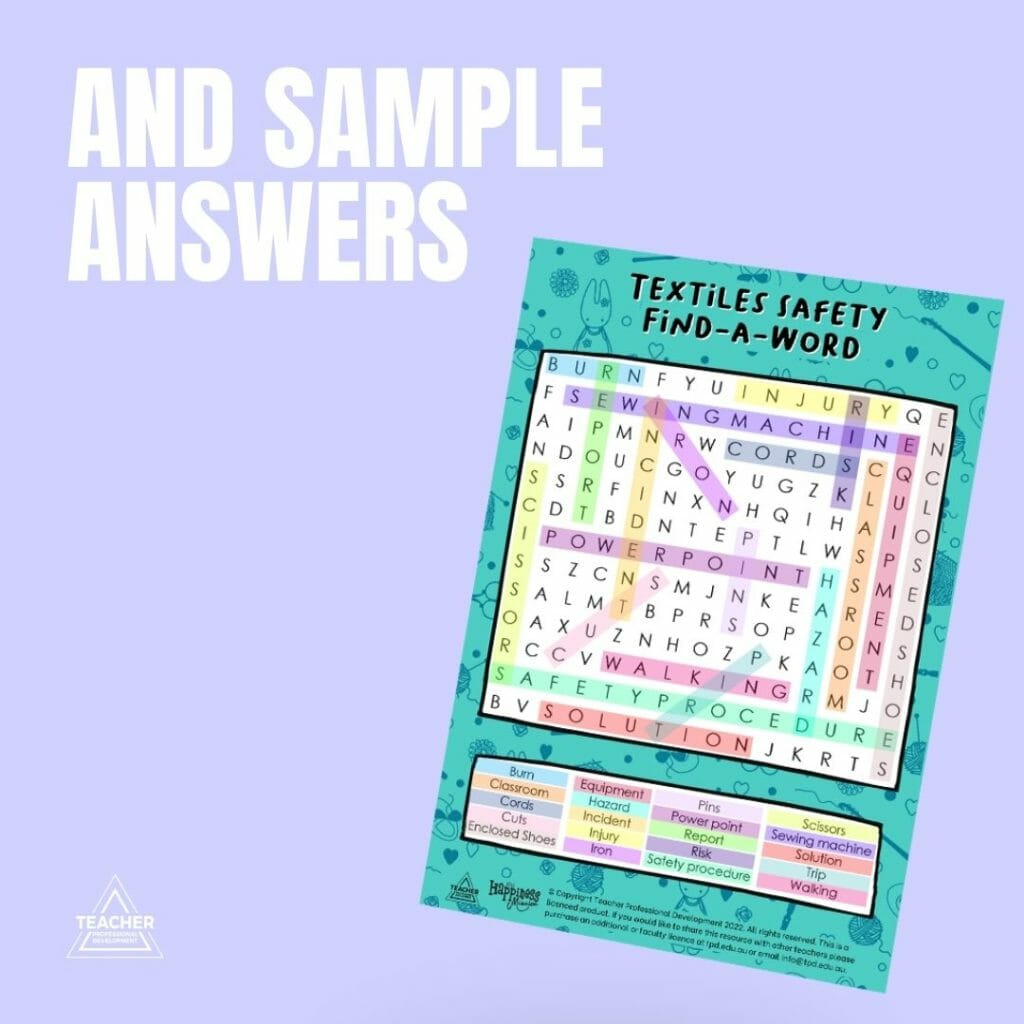 Textiles Safety Find-a-Word - Teacher Professional Development