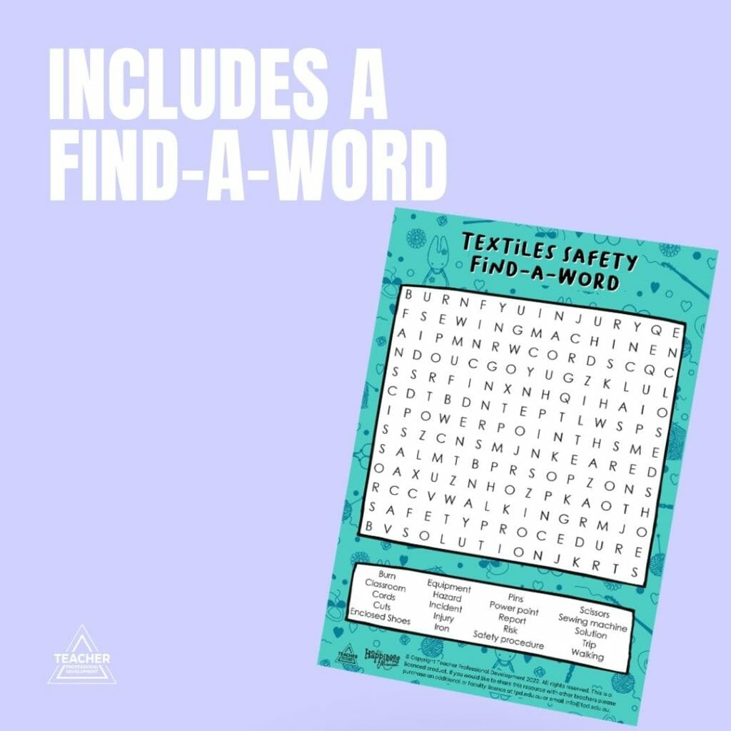 Textiles Safety Find-a-Word - Teacher Professional Development