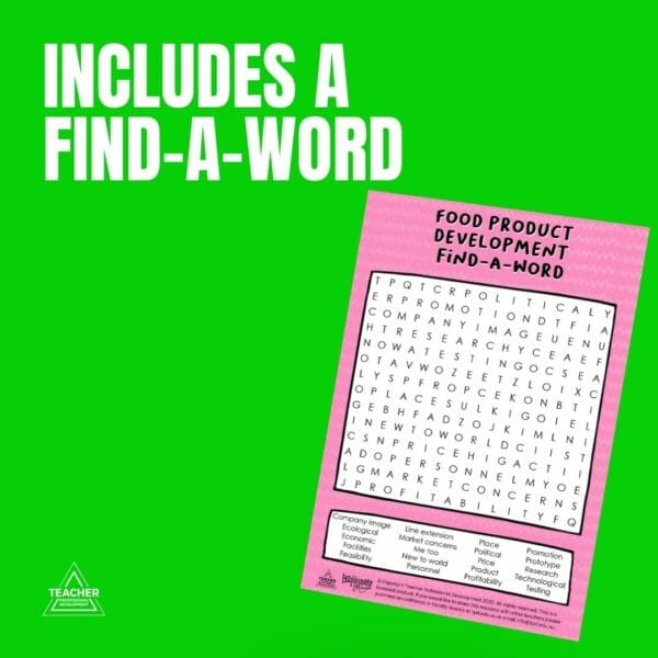 Food Product Development Find-a-Word - Teacher Professional Development
