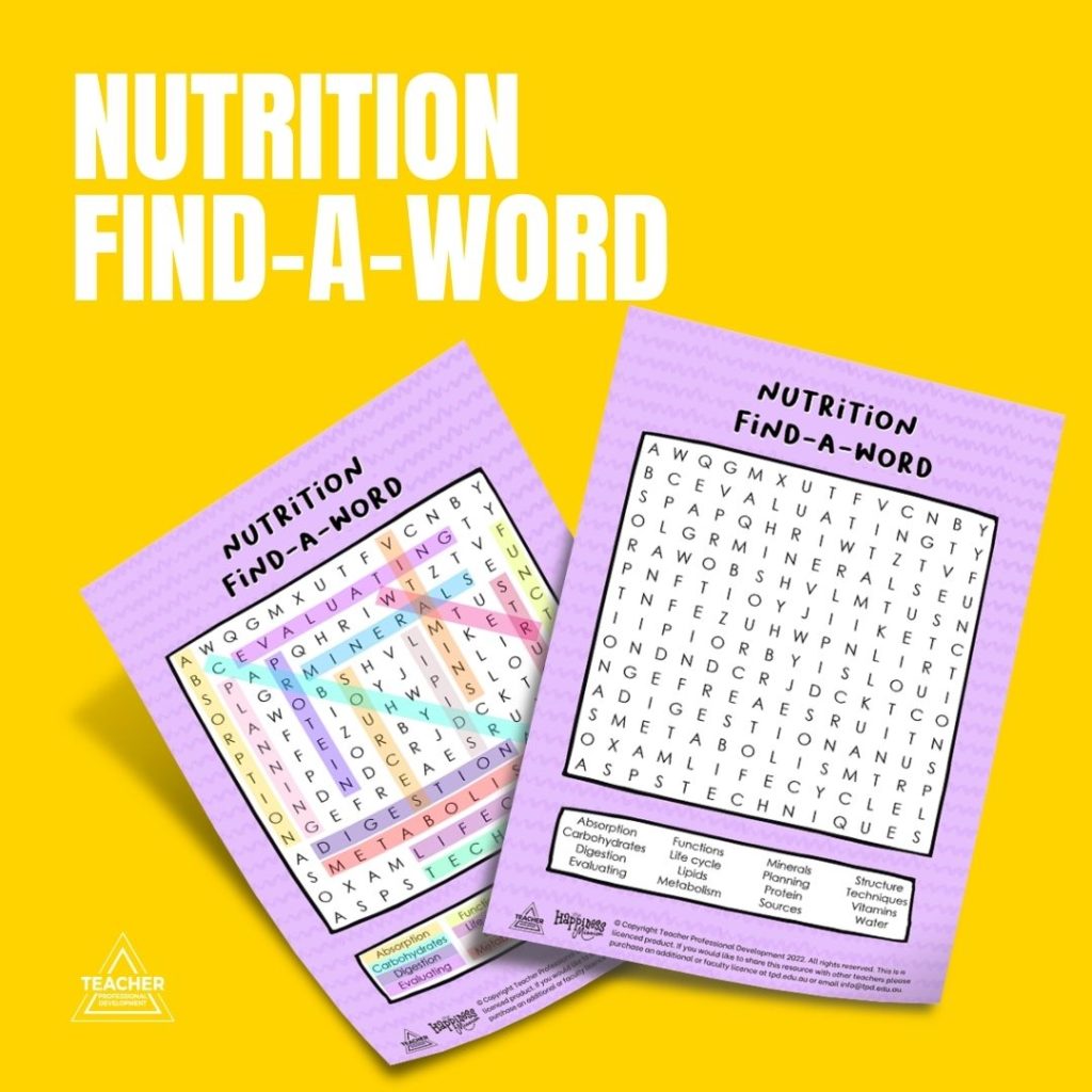 Nutrition Find-a-Word - Teacher Professional Development