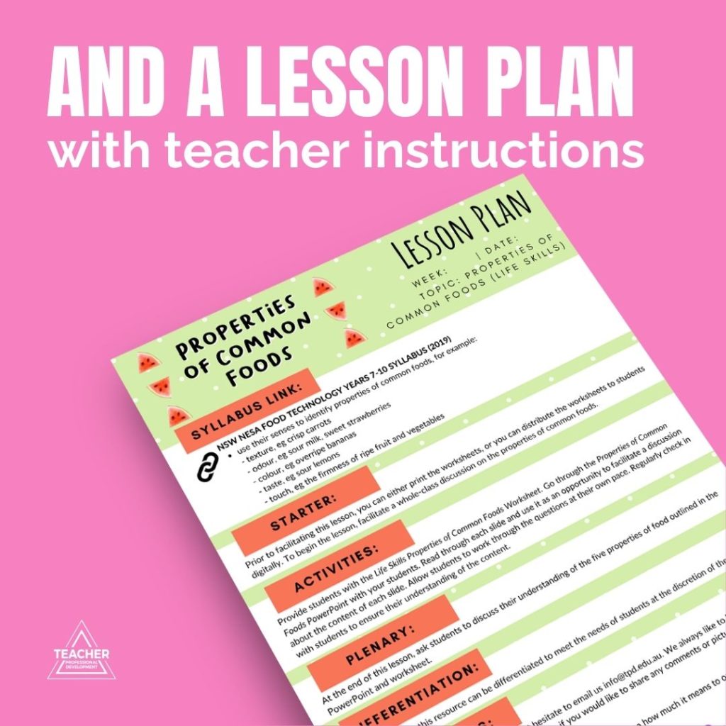 Life Skills Properties of Common Foods - Teacher Professional Development