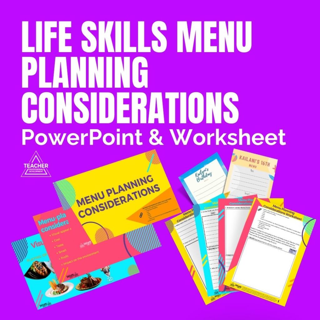 Life Skills Menu Planning Considerations - Teacher Professional Development
