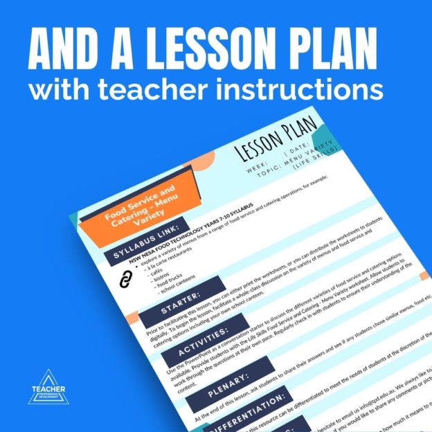 Life Skills Food Service and Catering – Menu Variety - Teacher ...