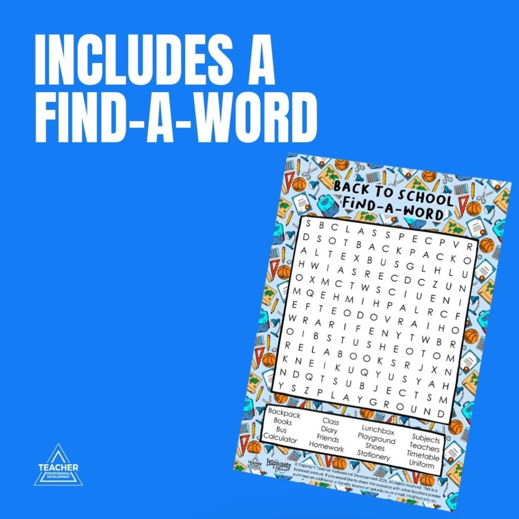 Back to School Find-a-Word - Teacher Professional Development