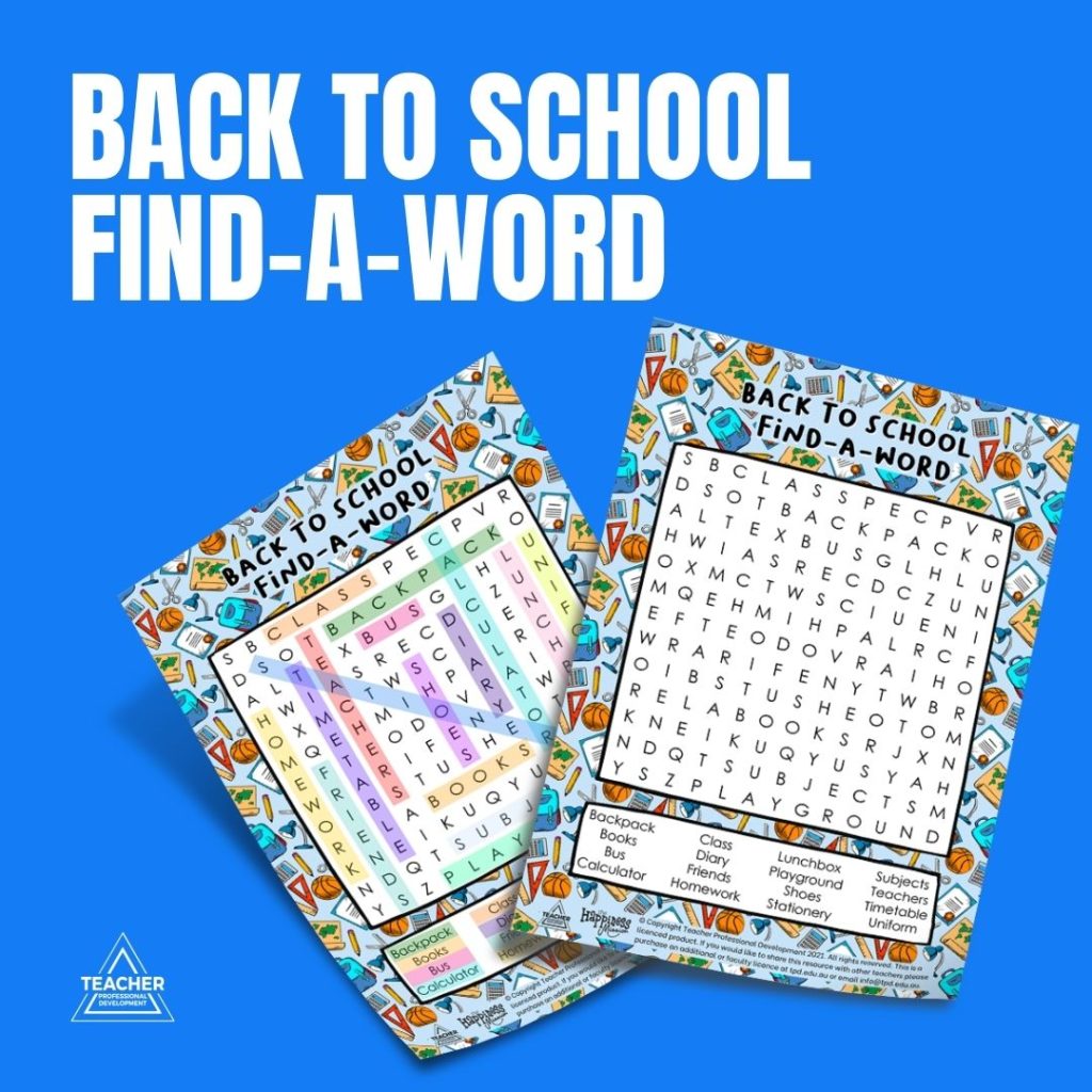Back to School Find-a-Word - Teacher Professional Development