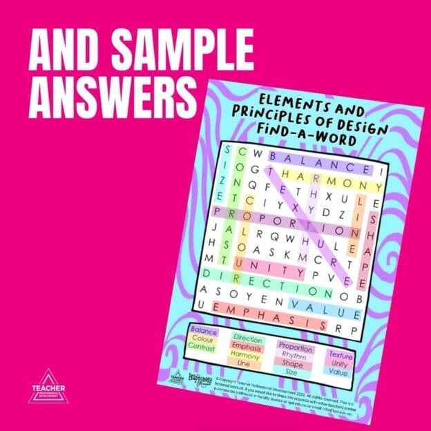 Elements and Principles of Design Find-a-Word - Teacher Professional ...