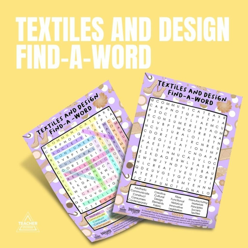 Textiles and Design Find-a-Word - Teacher Professional Development