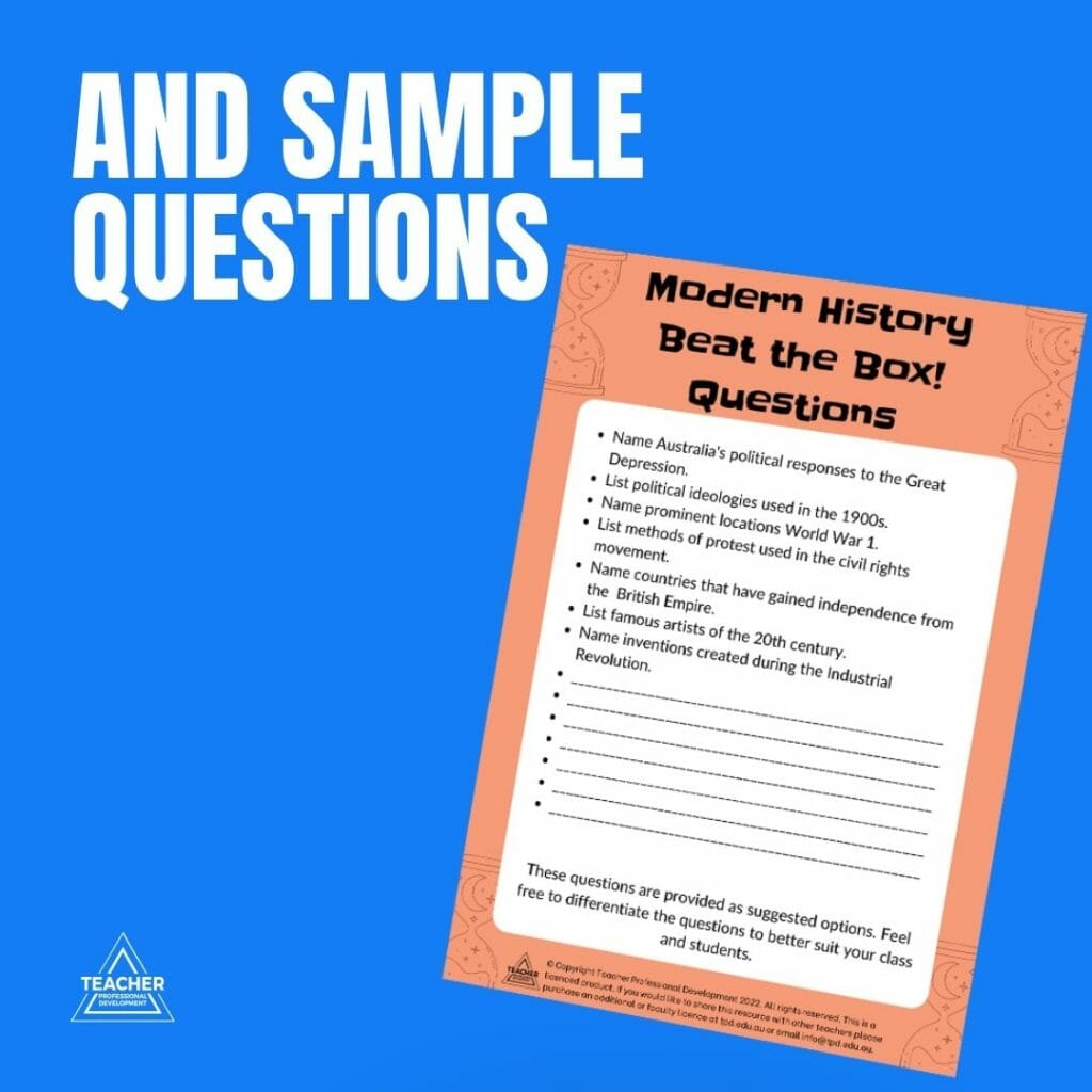 Modern History Beat the Box - Teacher Resource Game