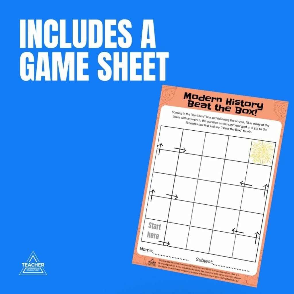 Modern History Beat the Box - Teacher Resource Game