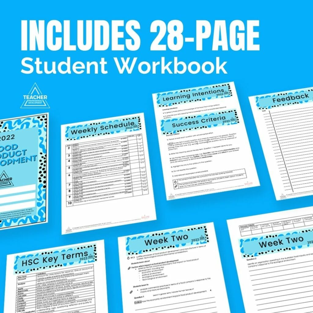 2022 Homework Book – Year 12 Food Product Development - Resource