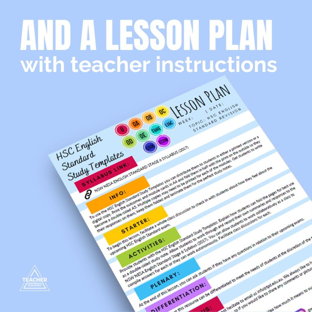 HSC English Standard Study Templates - Teaching Resource