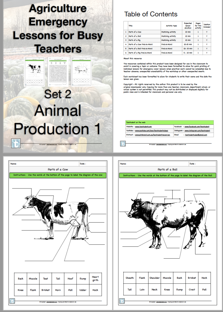 Agriculture Lessons for Busy Teachers Set 2 - "Animal Production 1 ...