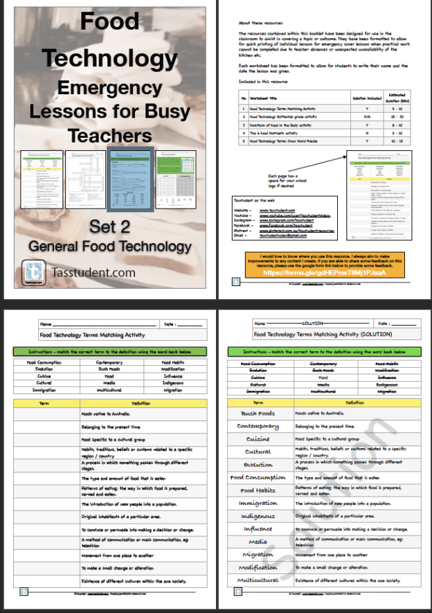 Food Technology Lessons for Busy Teachers - Set 2 "General Food ...
