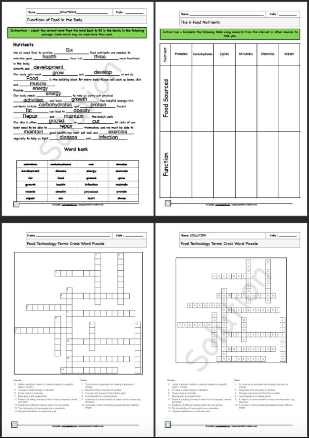 Food Technology Lessons for Busy Teachers - Set 2 "General Food ...