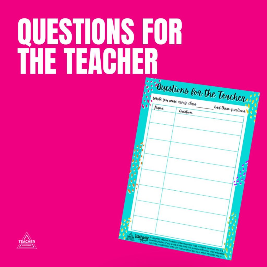 Questions for the Teacher - Teacher Professional Development