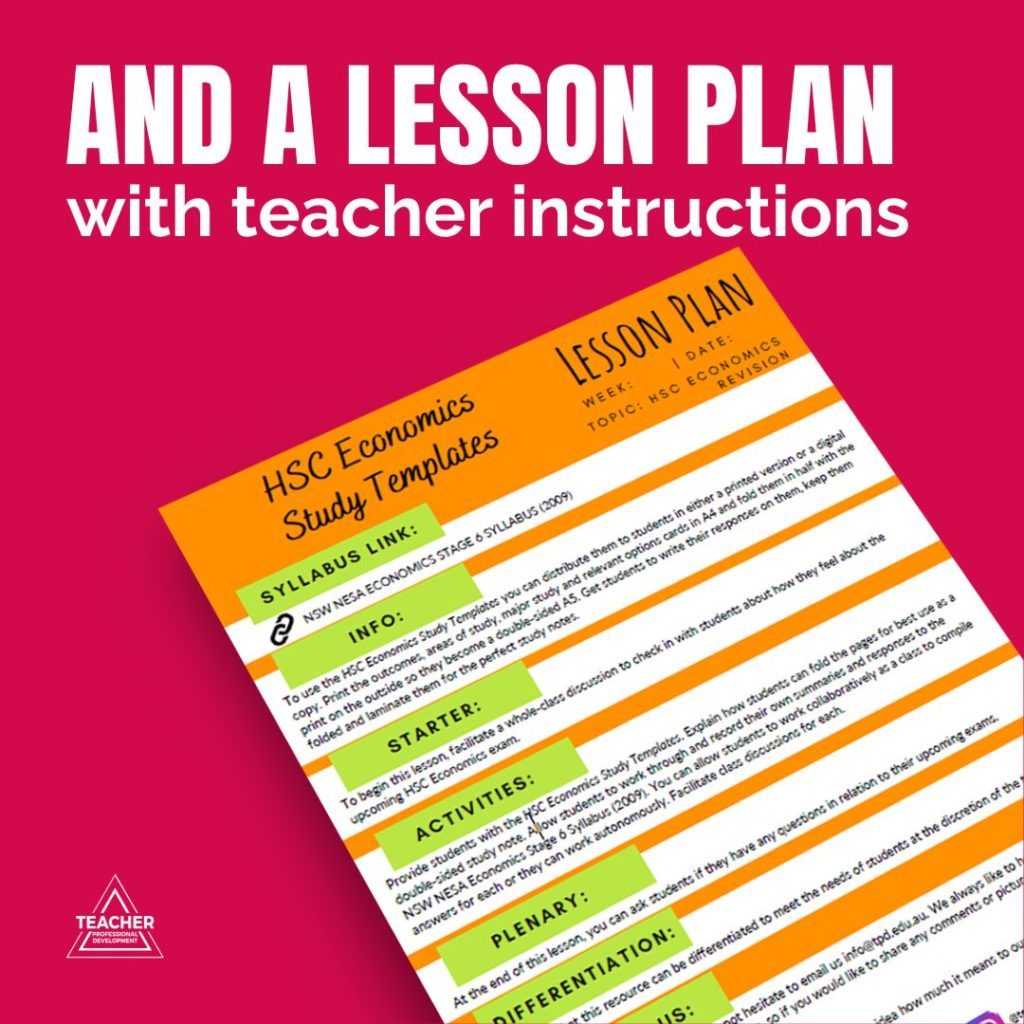 HSC Economics Study Templates - Teaching Resource