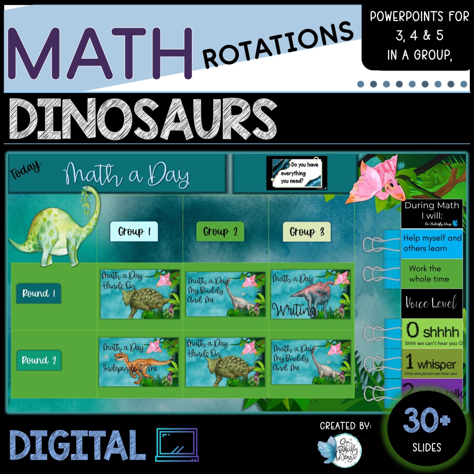 Digital Math Rotations with Timers Dinosaurs - Teacher Resource