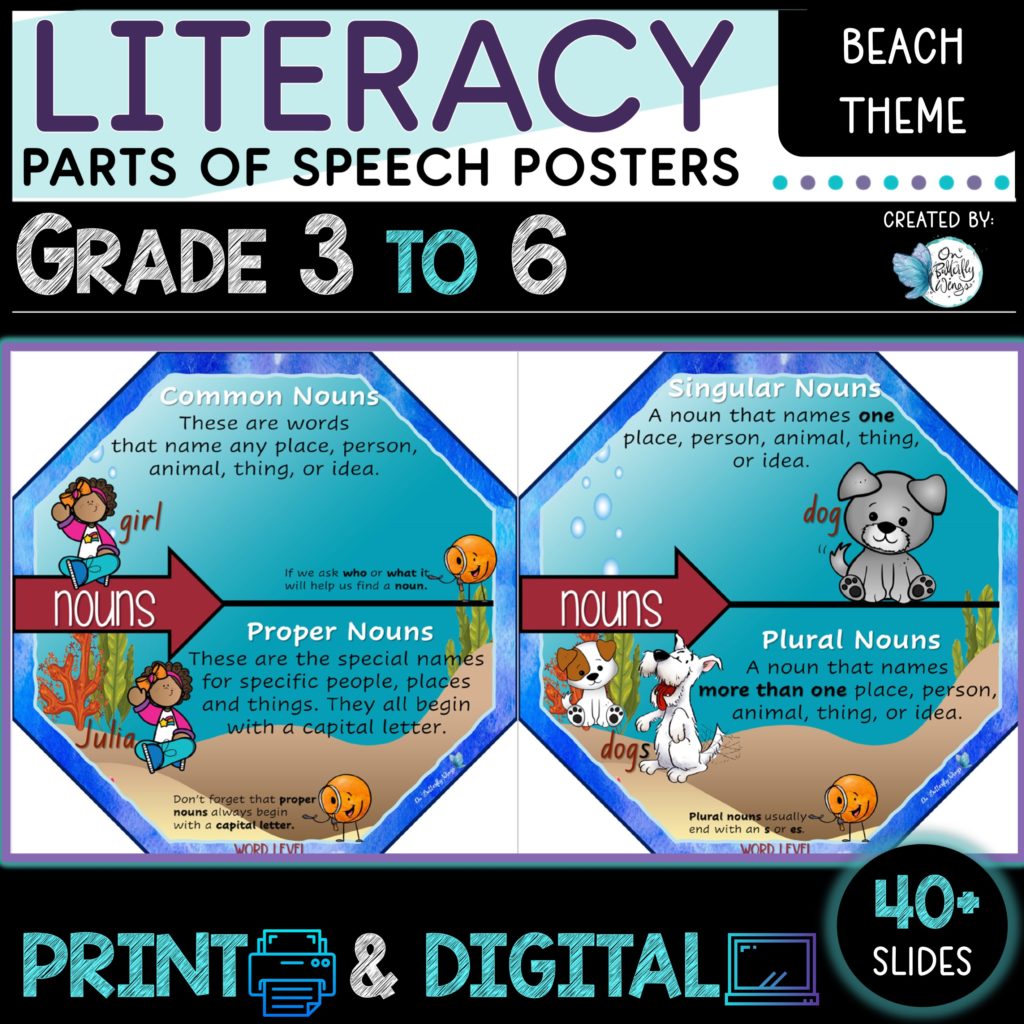 Parts of Speech Posters Beach - Teacher Resource