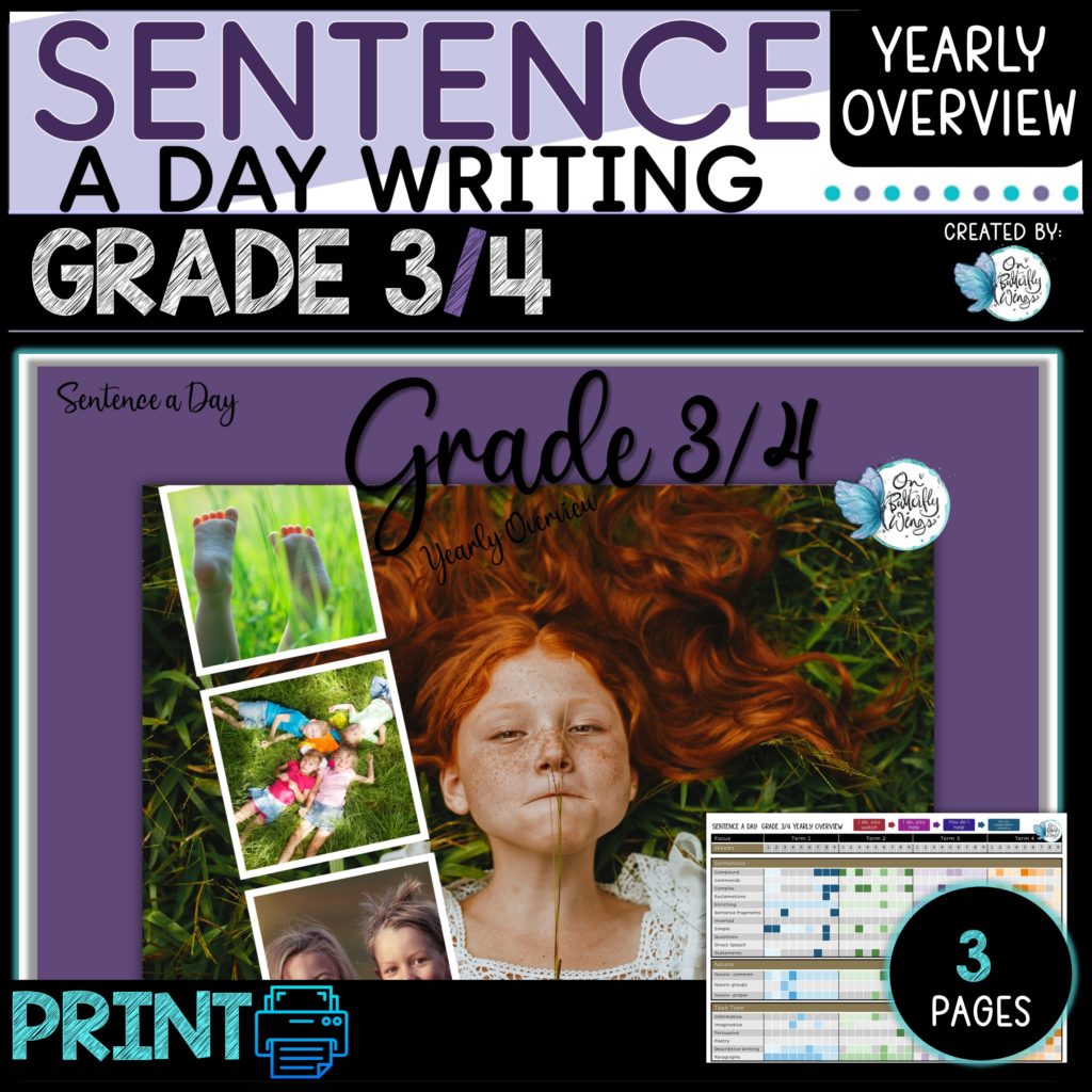 Sentence Writing Across Grade 3 and 4 Yearly Overview - Teacher Resource