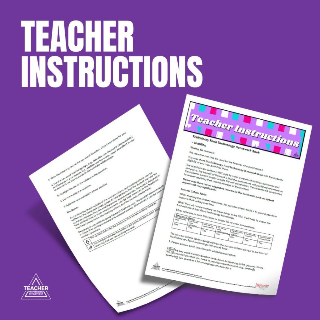 PRELIMINARY Nutrition Homework Book - Resource