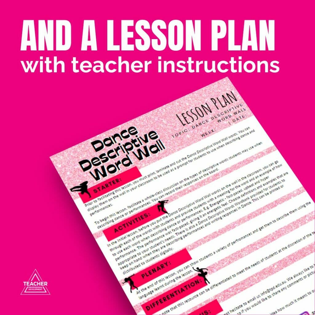 Dance Descriptive Word Wall Teaching Resource