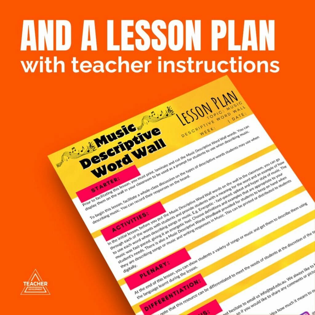 Music Descriptive Word Wall Teaching Resource