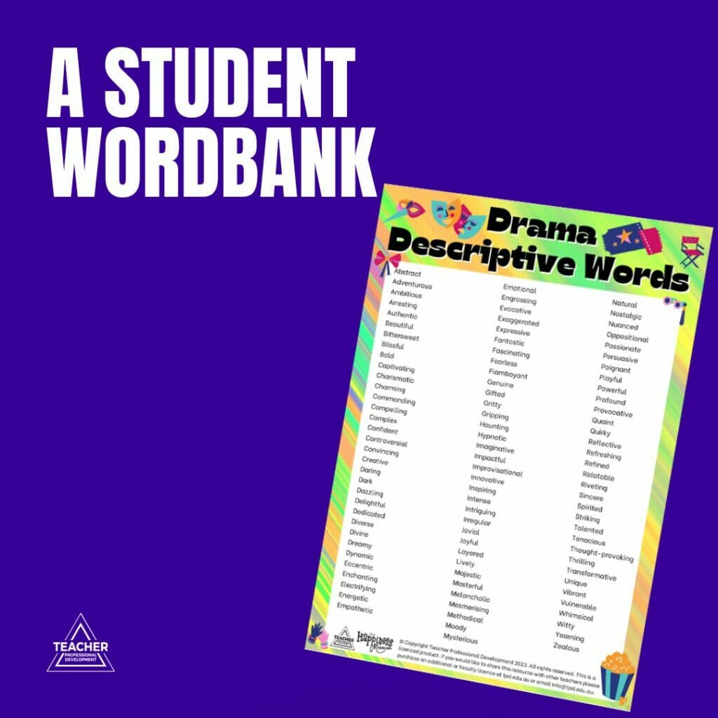 Drama Descriptive Word Wall Teaching Resource