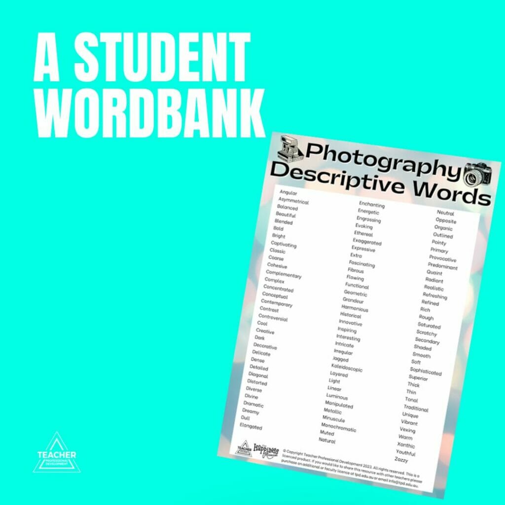 Photography Descriptive Word Wall Teaching Resource