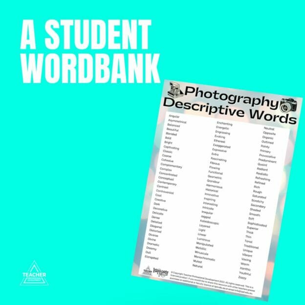 Photography Descriptive Word Wall Teaching Resource