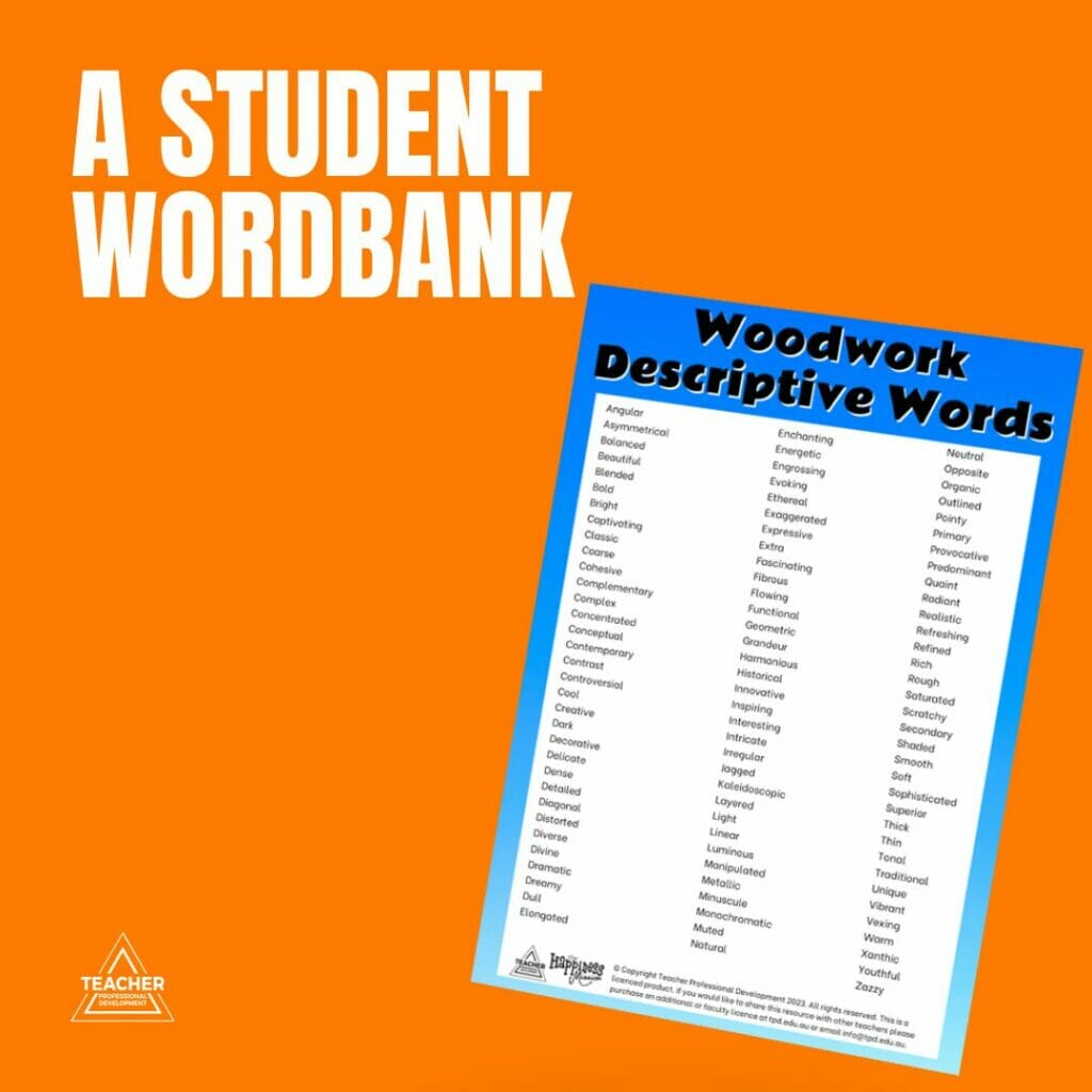 Woodwork Descriptive Word Wall - Teaching Resource
