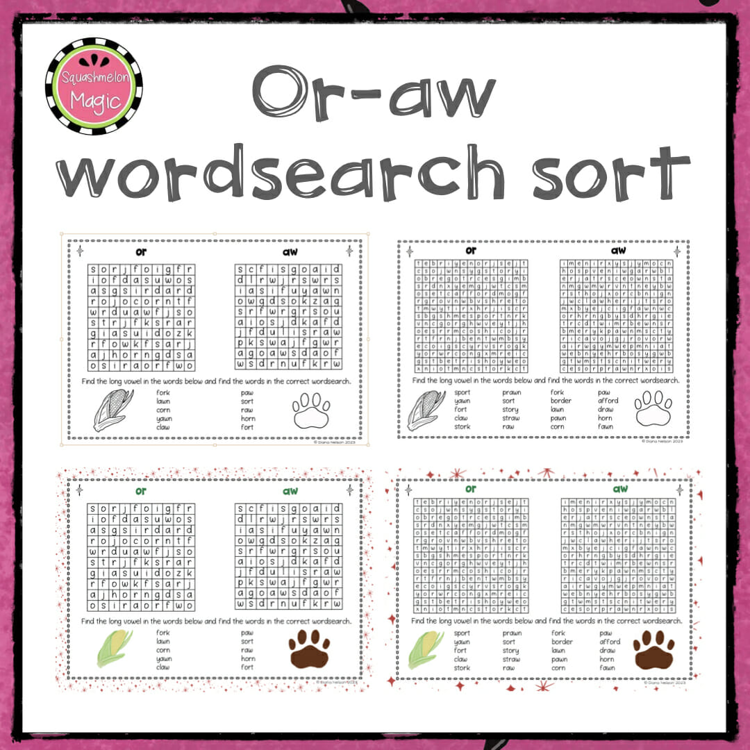 or-aw long vowel wordsearch sort - long vowel literacy worksheets ...