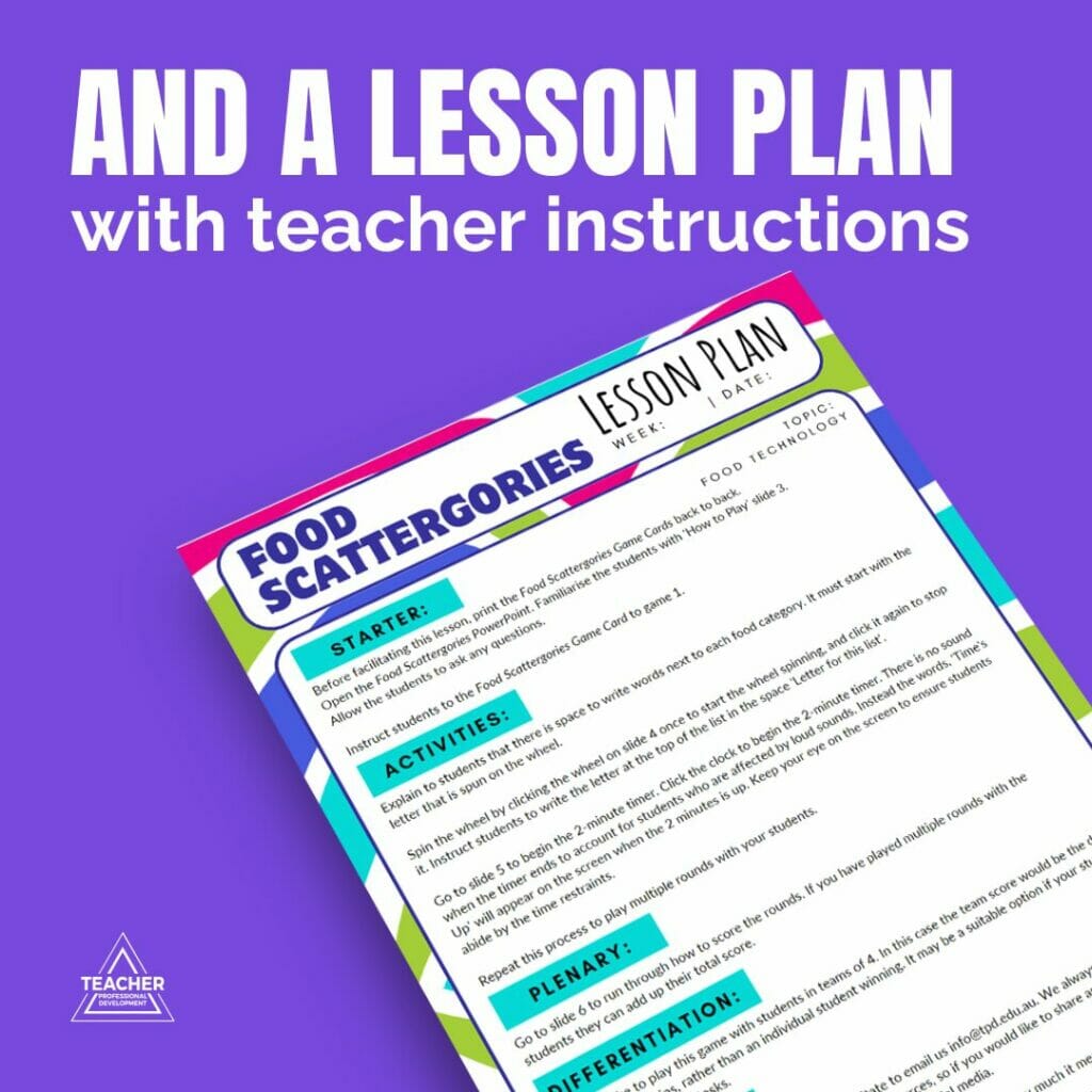 Food Scattergories - Teacher Professional Development