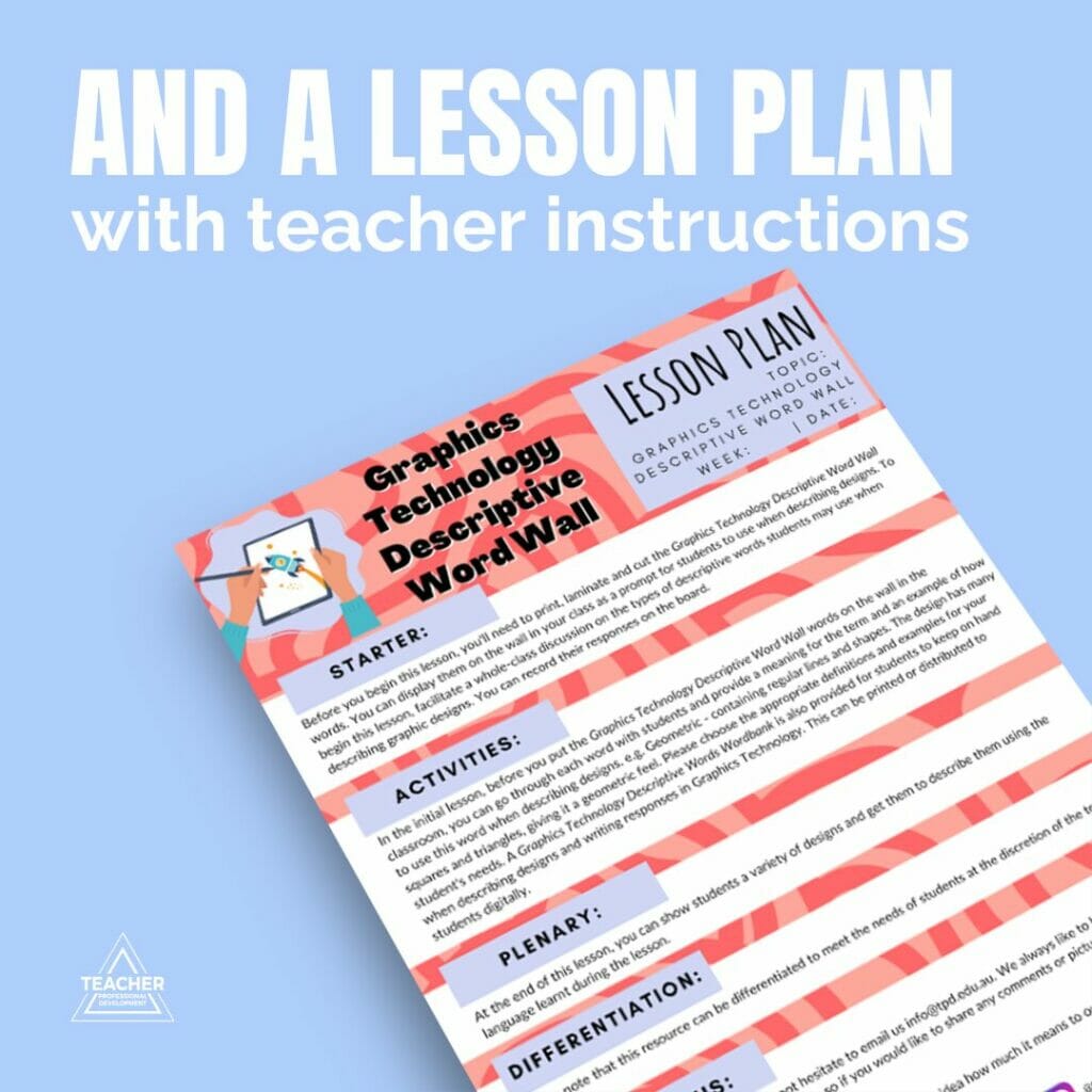 Graphics Technology Descriptive Word Wall Teaching Resource